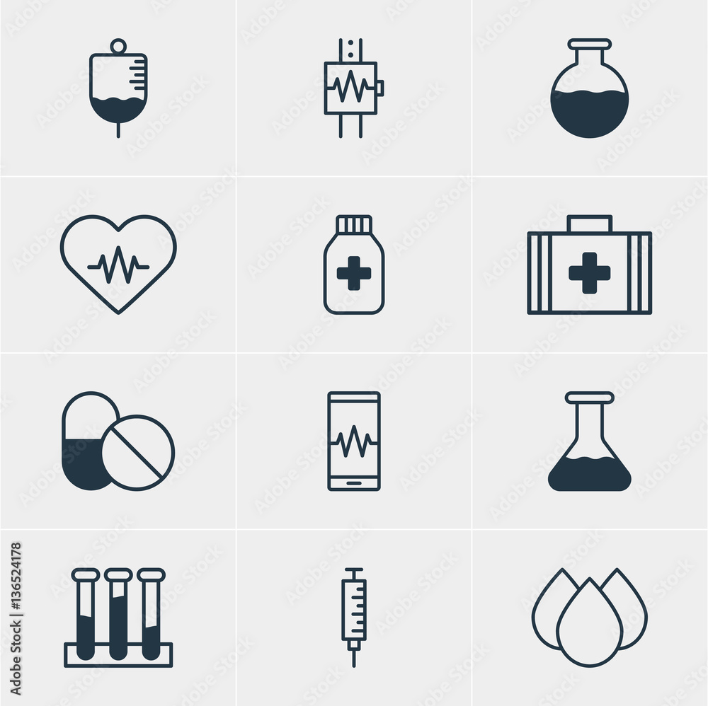 Vector Illustration Of 12 Health Icons. Editable Pack Of Vial, Antibody ...