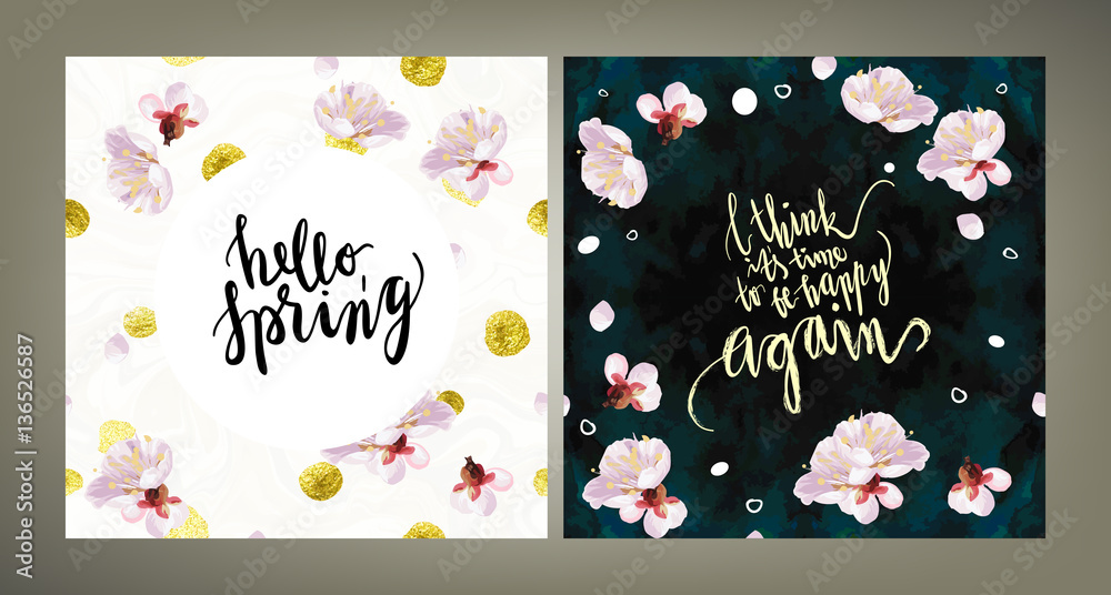 Spring mood illustrations set. Card vector template. Hand written ...