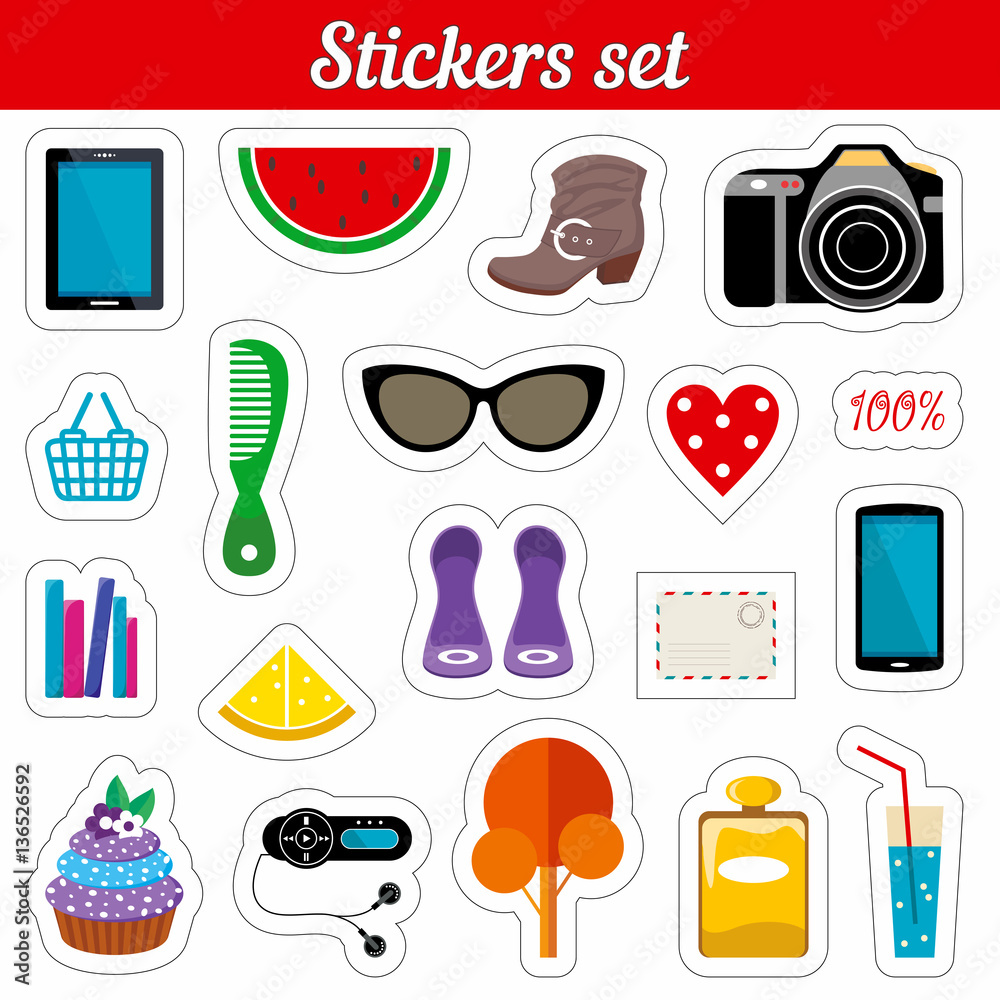 Stickers set. Cartoon patch badges vector de Stock | Adobe Stock