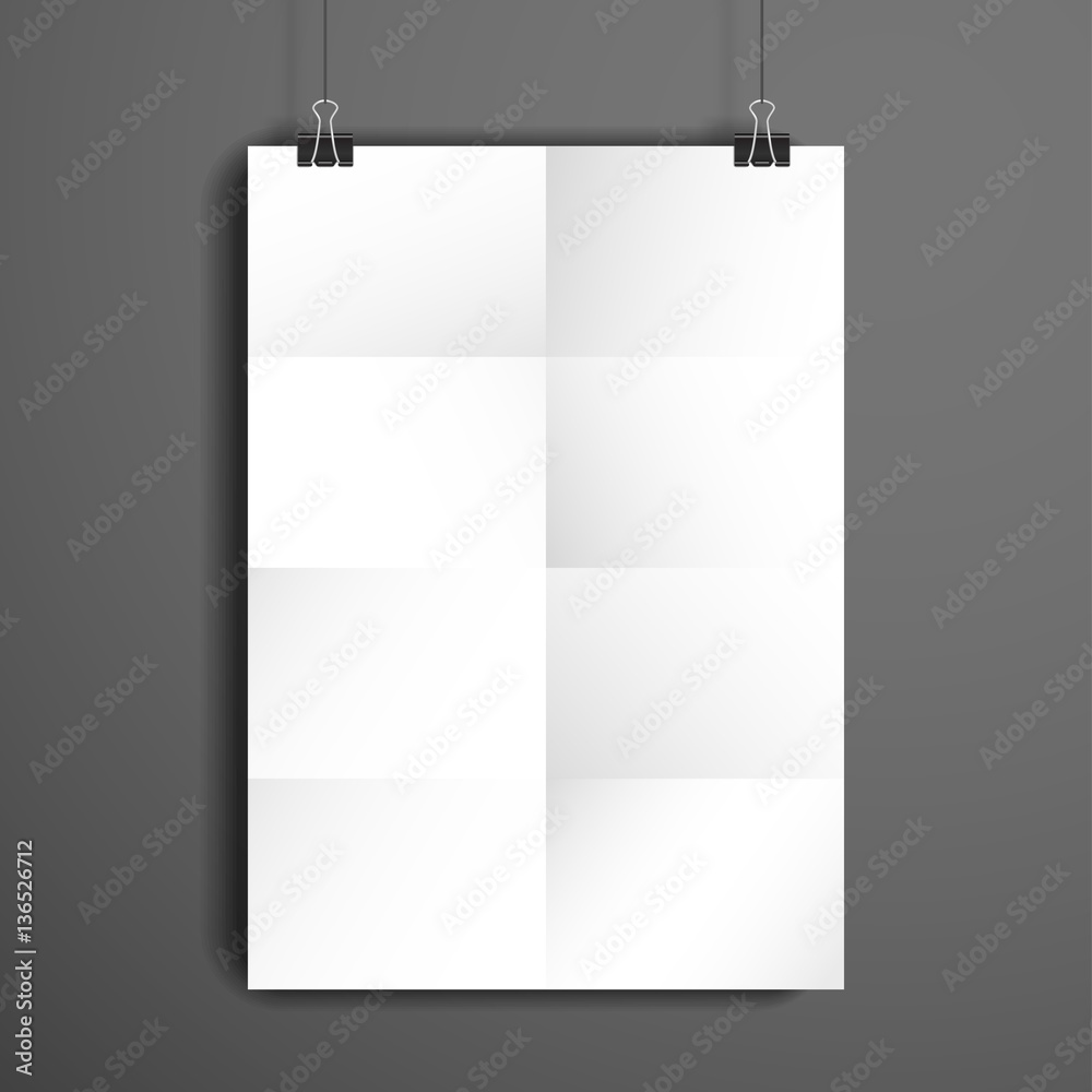 Vector template. White sheet of paper folded in eight. The paper hangs ...