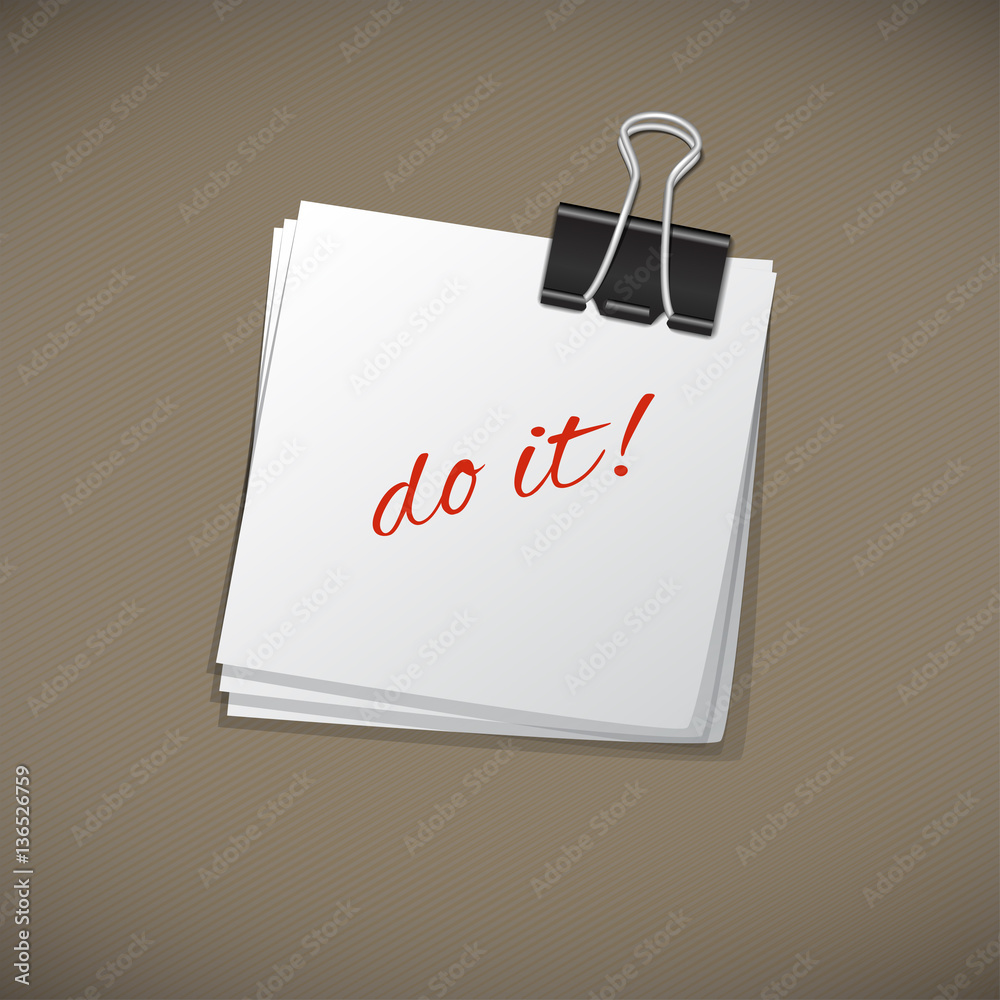 Vector template. Stack of paper held together a black binder clip ...