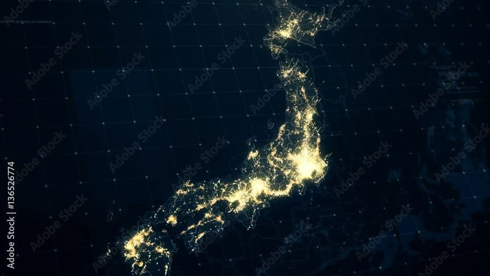 Japan Map Night Lighting. Animation of the night lighting on the map ...