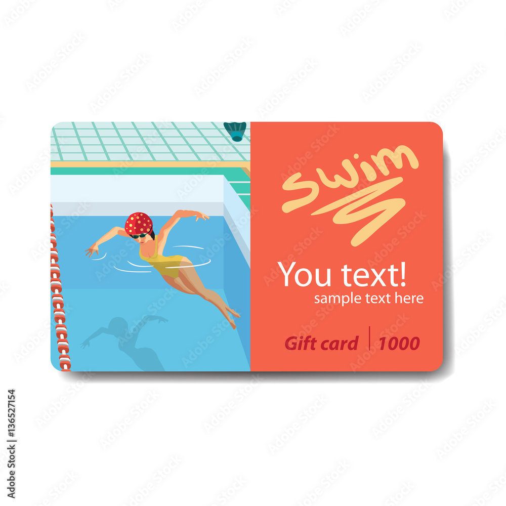 Young woman in sports swimsuit swims in the pool. Club card or f Stock ...