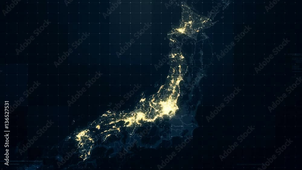 Japan Map Night Lighting. Animation of the night lighting on the map ...