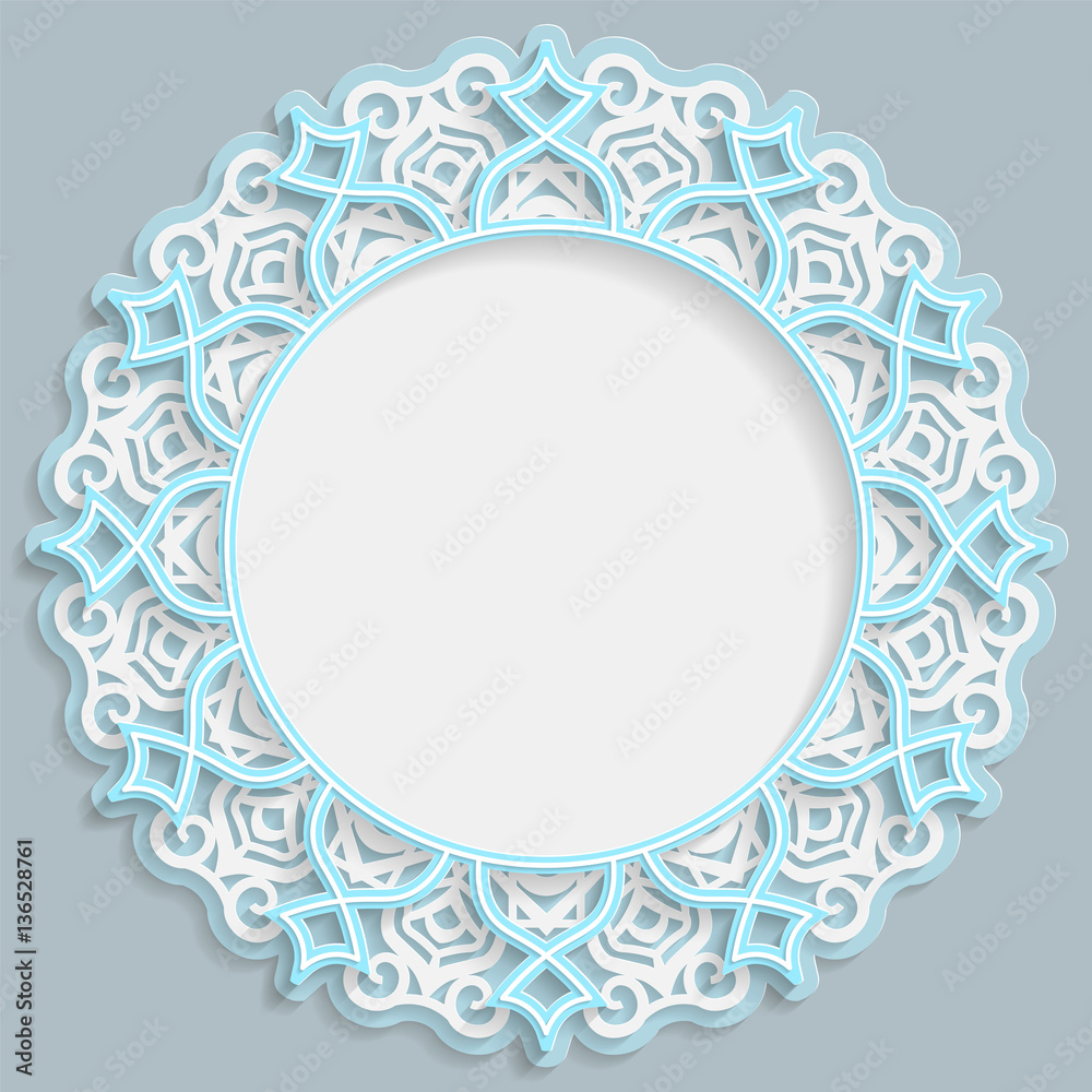 3D round frame for a photo or picture, vignette with ornaments, lace ...