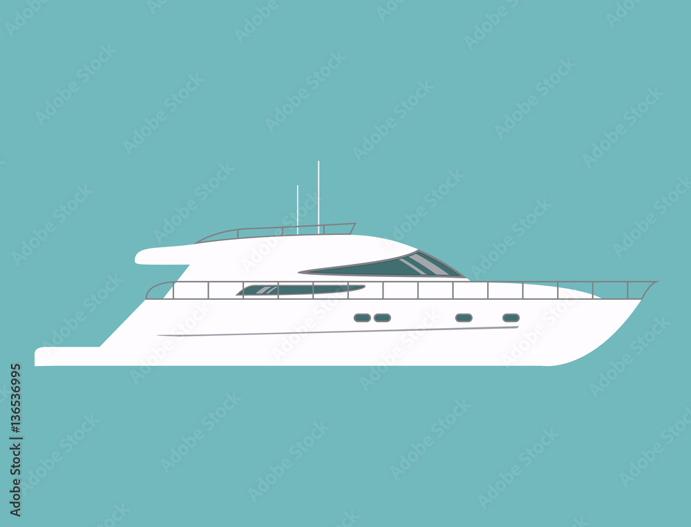 White yacht boat with the wooden deck top view.Voyage and elements of ...