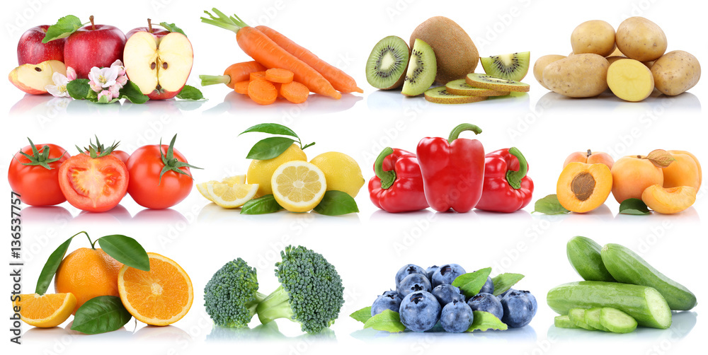 Obst und Gemüse Früchte Sammlung Apfel Tomaten Orange Beeren G Stock ...