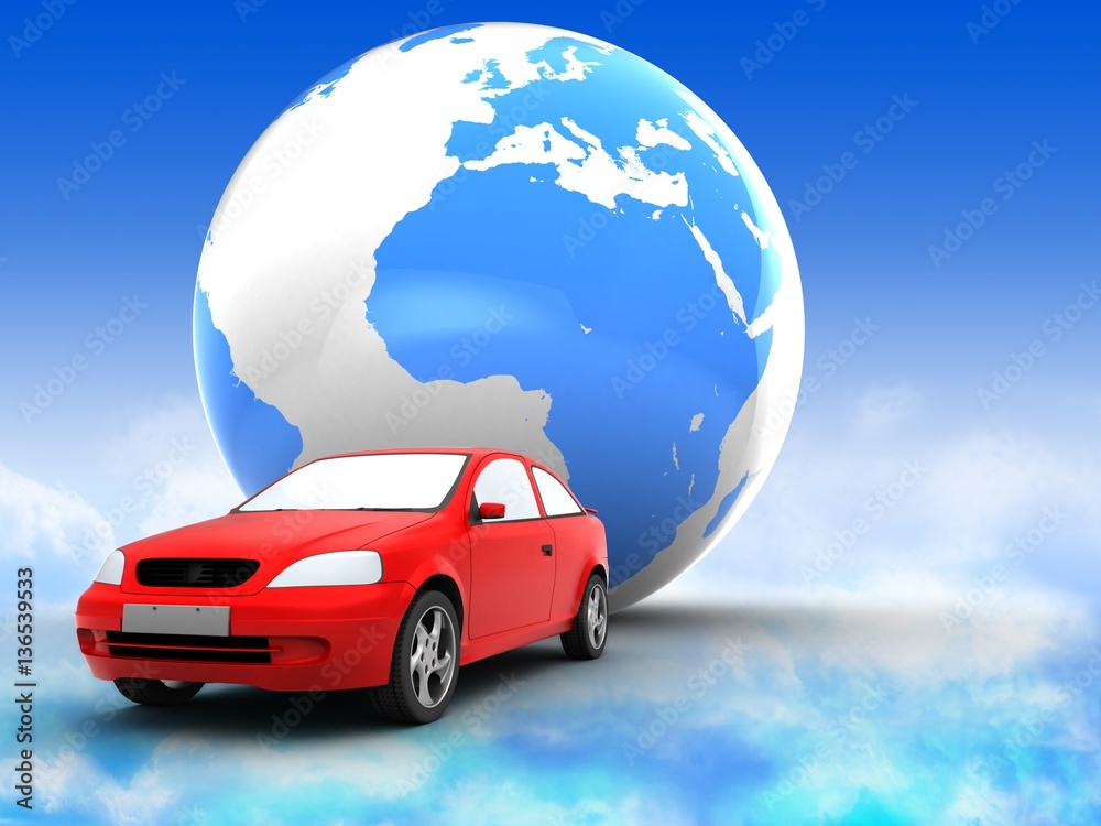 3d illustration of earth over sky background with car Stock ...