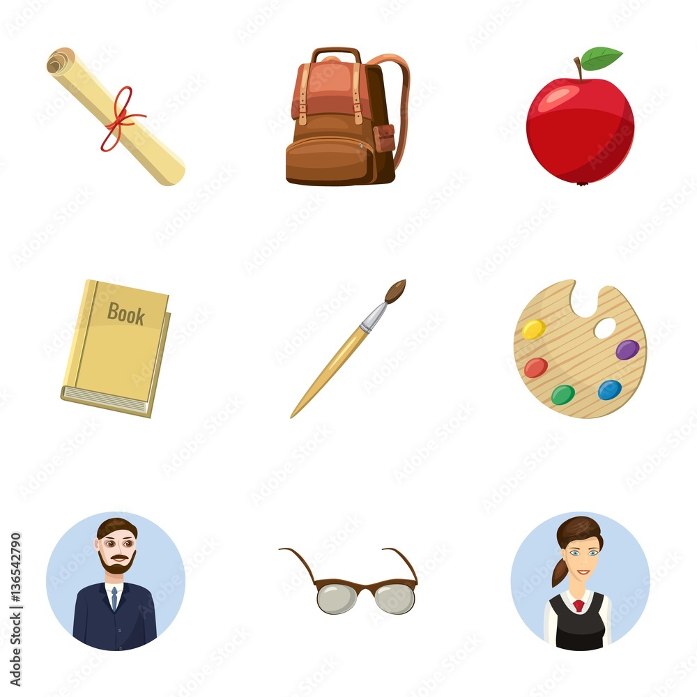 Children education icons set, cartoon style Stock Vector | Adobe Stock