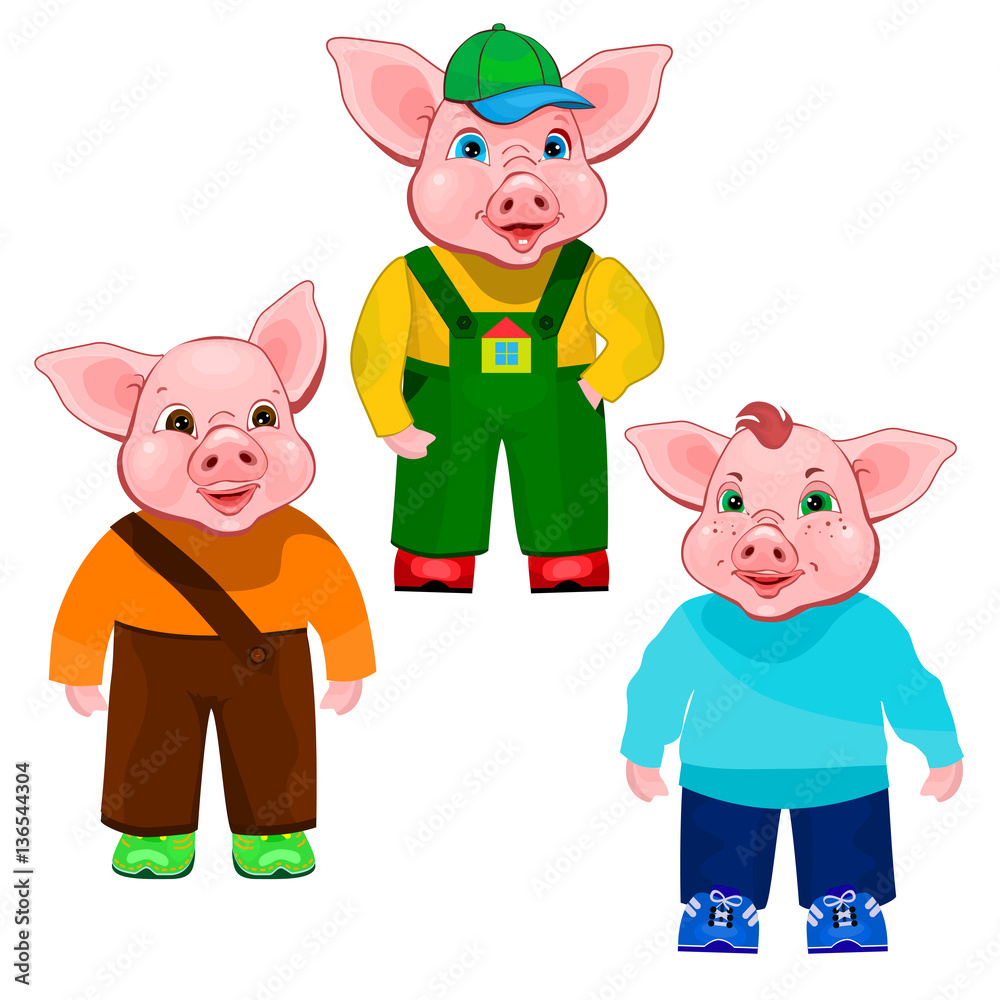 Three little pigs isolated on white background Stock Vector | Adobe Stock