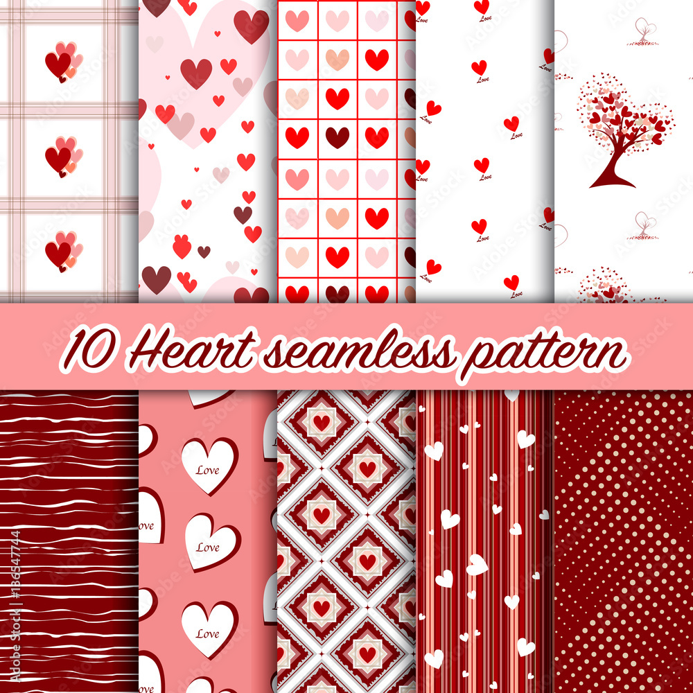 Set 10 of red heart seamless pattern background. Vector use for your ...