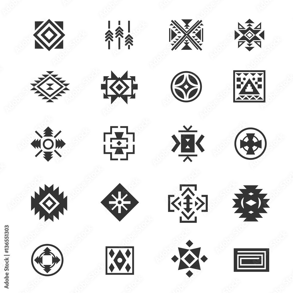 Vecteur Stock Traditional tribal mexican symbols. Navajo ethnic culture ...