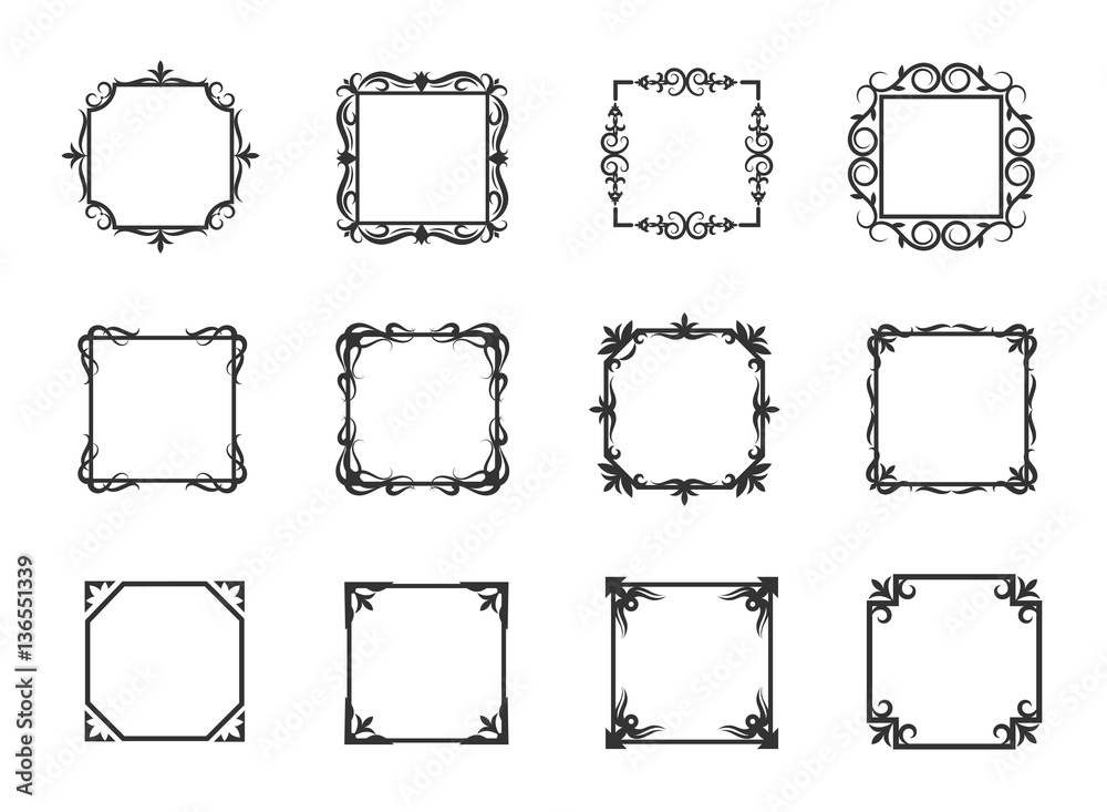 Simple swirl thin line floral frames and linear flourish borders for ...