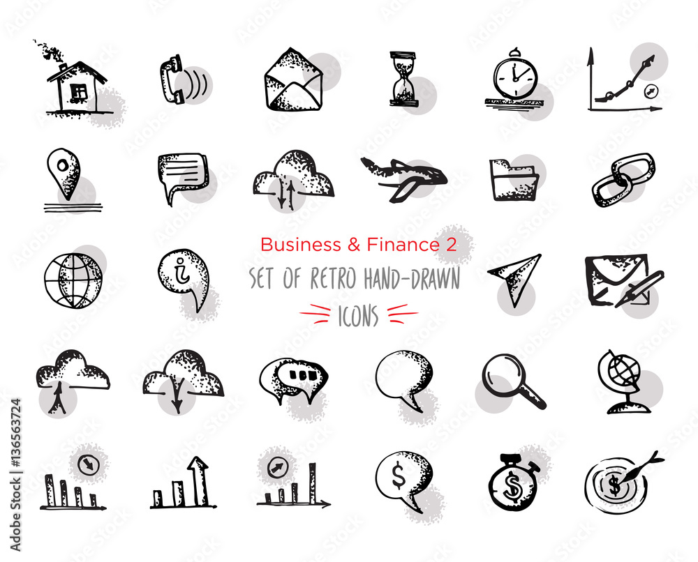 Hand-drawn sketch finance web icon set - economy, money, payments.With ...