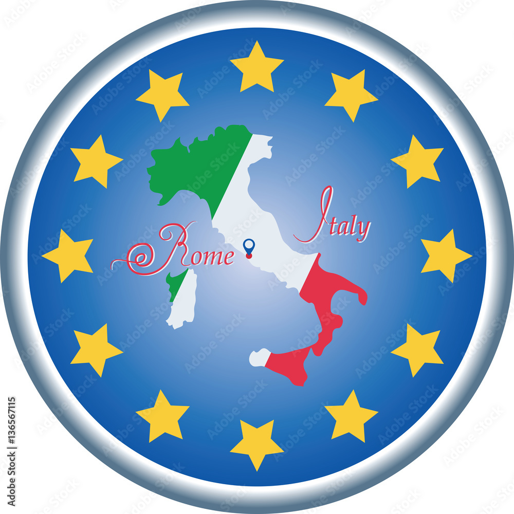 Map of Italy and European Union flag. Symbols. Round emblem. The ...