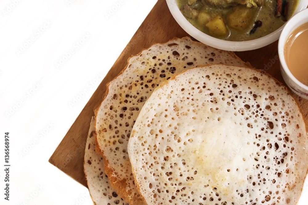 Appam and Mutton stew top down view - Traditional Kerala Easter ...