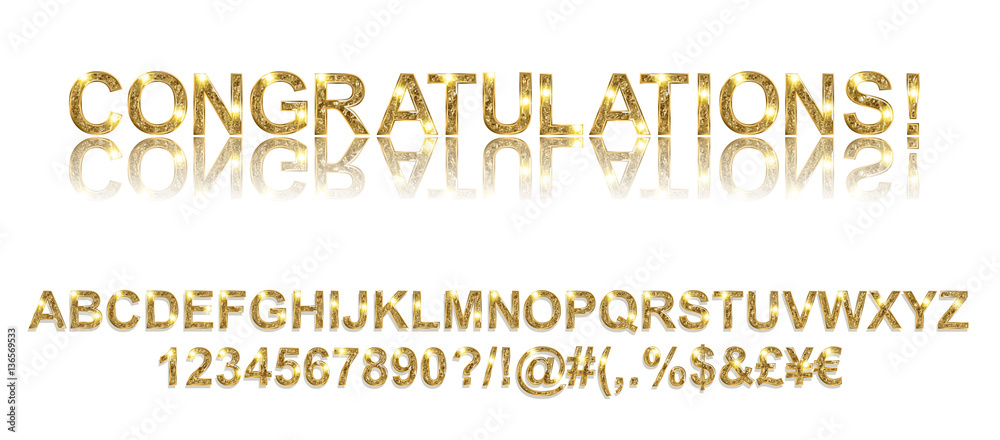 Congratulations. Gold alphabetic fonts and numbers on a black ...