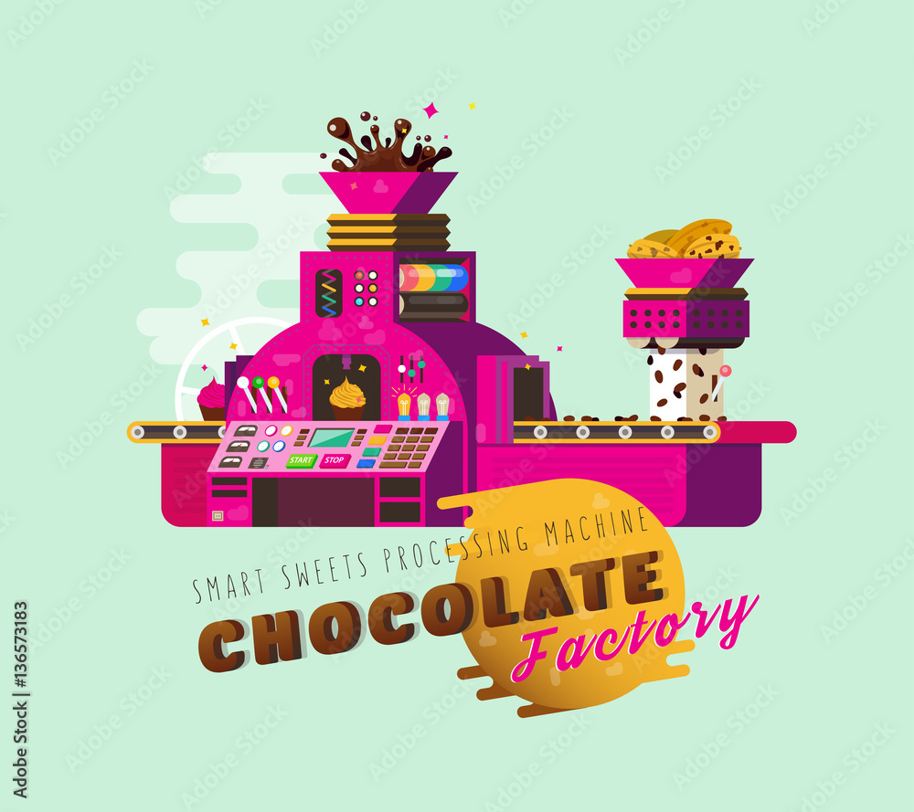 Cartoon Chocolate Factory vector illustration. Stock Vector | Adobe Stock