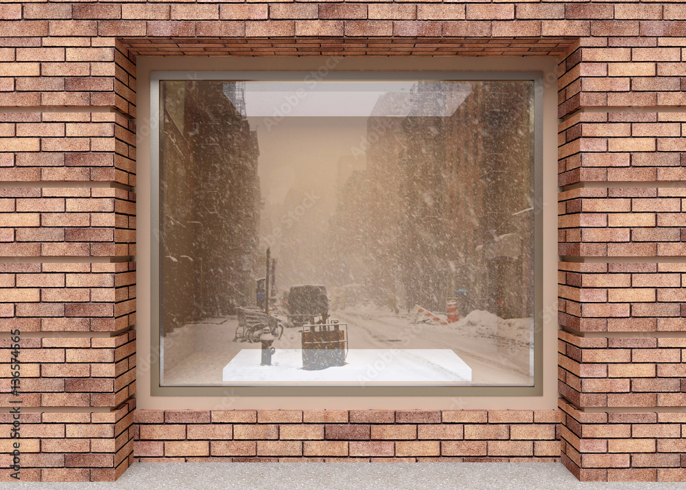 Blank mock up of store street showcase window in a city. 3D rend Stock ...