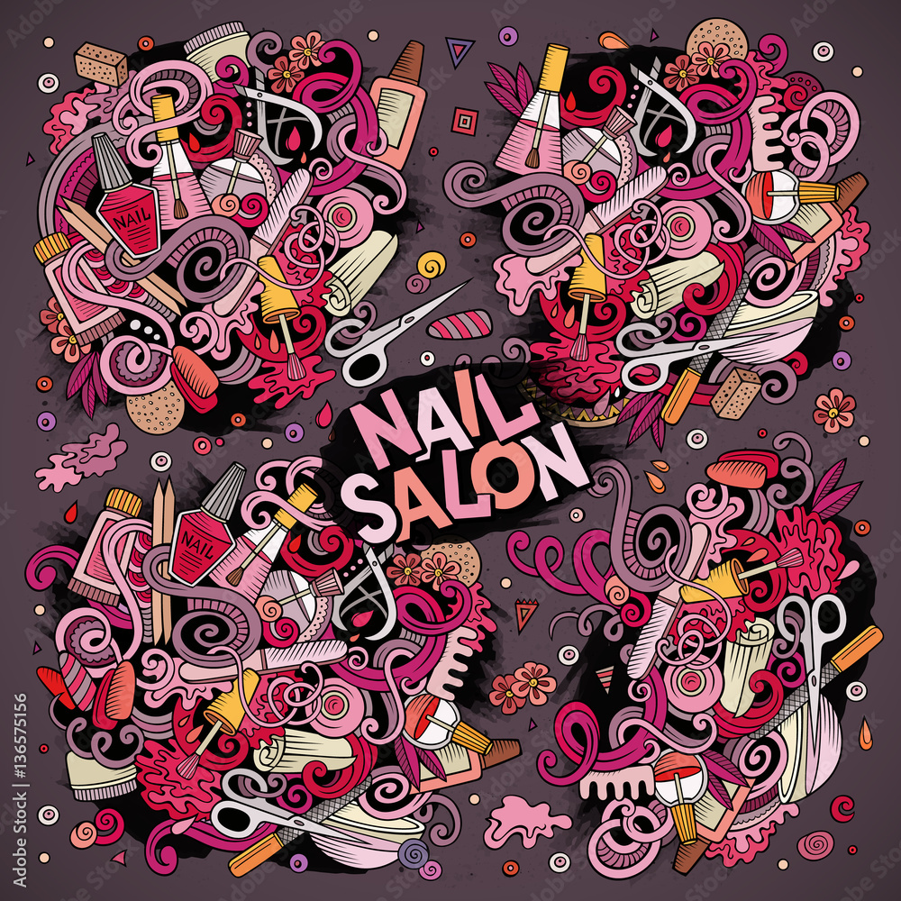 Vector cartoon set of Nail salon theme doodles designs Stock Vector ...