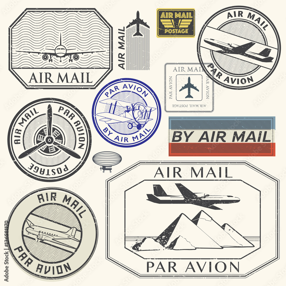 Grunge rubber ink stamps set with plane text air mail Stock Vector ...