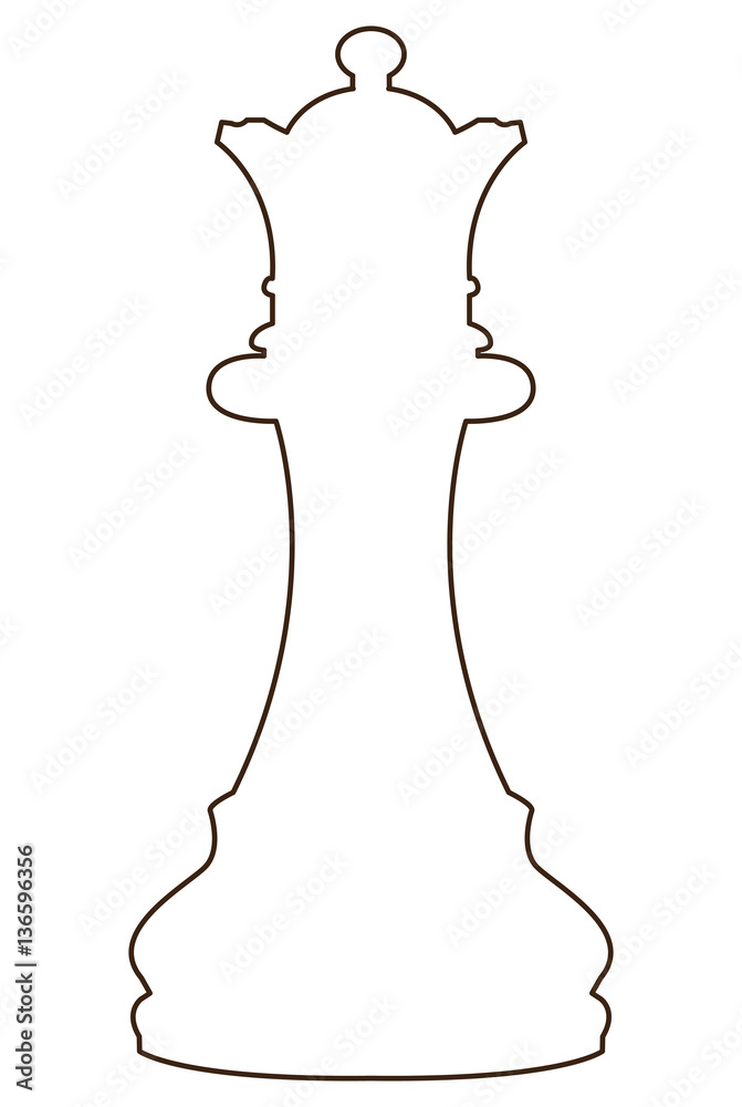 Isolated queen piece outline on a white background, Vector illustration ...