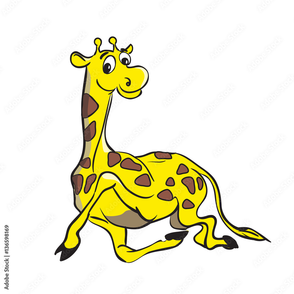 Funny smiling yellow giraffe. Vector hand drawing cartoon illustration ...