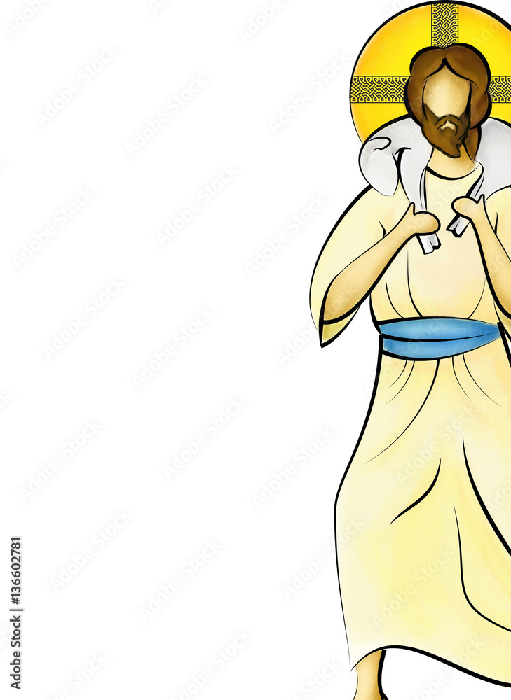 Jesus Christ the Good shepherd color drawing Stock Illustration | Adobe ...