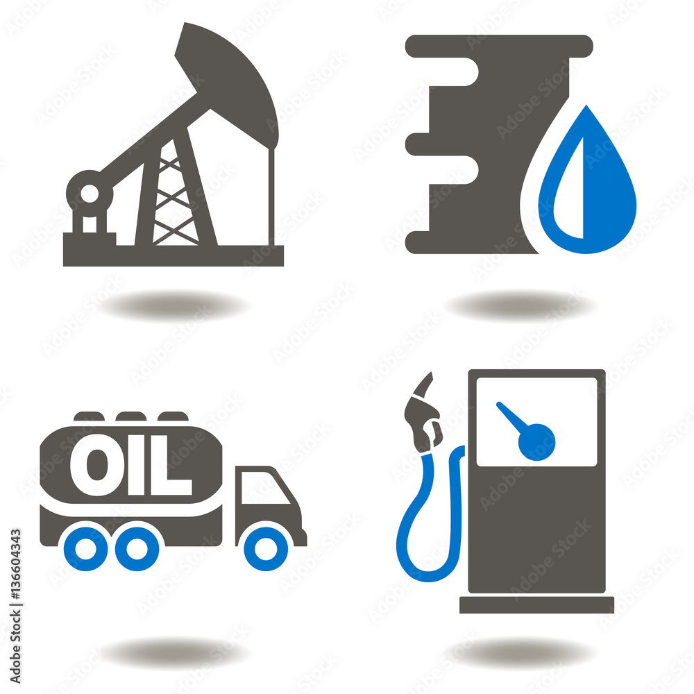 Oil industry drilling exploration service business vector icon set ...