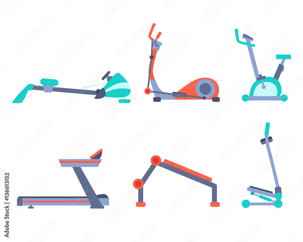 Icons set training equipment isolated on white background. Flat design ...