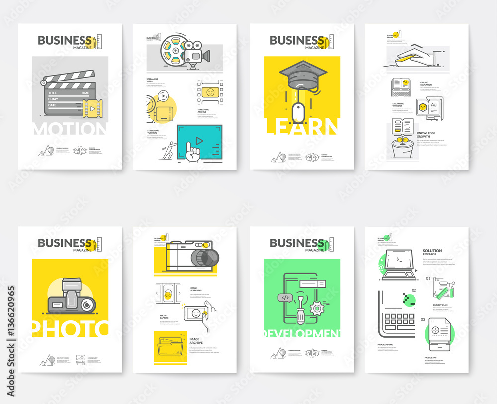 Vetor de Brochure collection templates: Graphic and Multimedia elements ...