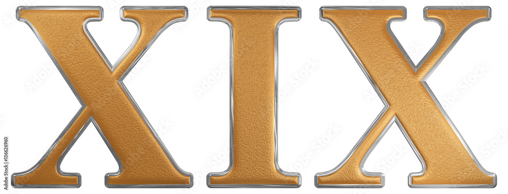Roman numeral XIX, undeviginti, 19, nineteen, isolated on white Stock ...