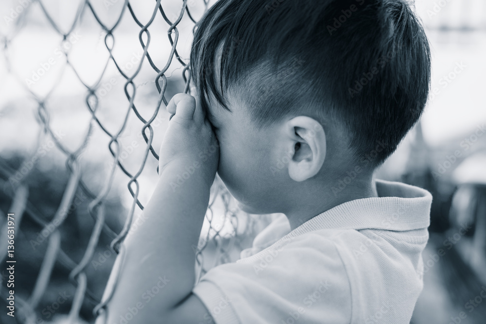 Image of sad boy,cage or prison with no freedom concept Stock Photo ...