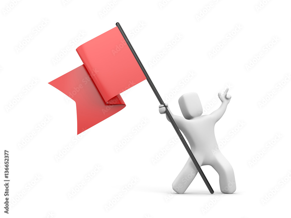 3d man waving red flag. 3d people collection. 3d illustration Stock ...
