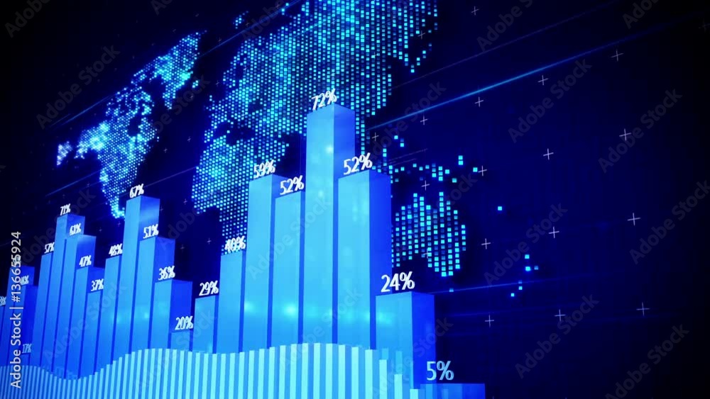 Business Diagram.World map and stock charts OPENER on blue background ...