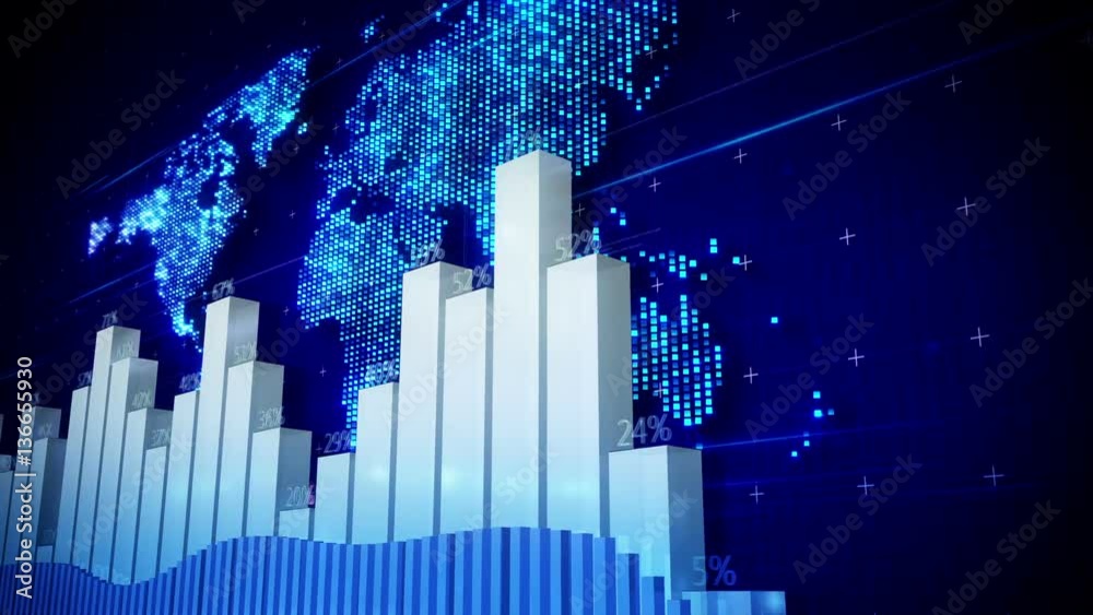 Bar chart with growing percentage.World map and stock charts OPENER on ...