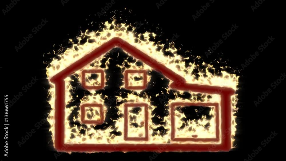 House in flames. Animation fire building on fire. As a symbol. + Green ...