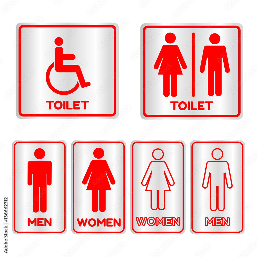 Red square restroom Sign set with text Stock Photo | Adobe Stock