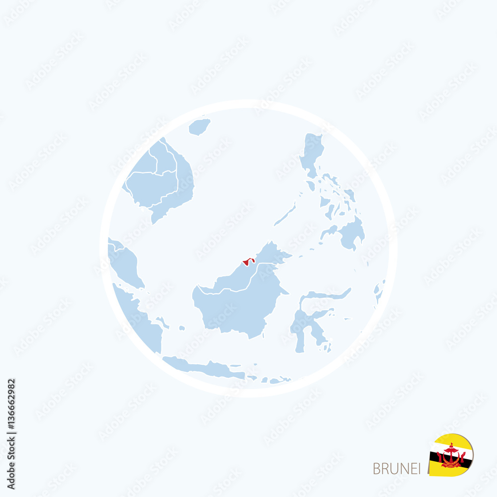 Map icon of Brunei. Blue map of Asia with highlighted Brunei Stock ...