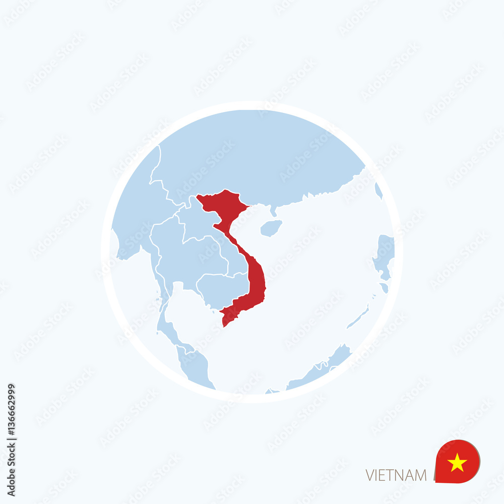 Map icon of Vietnam. Blue map of Southeast Asia with highlighted ...
