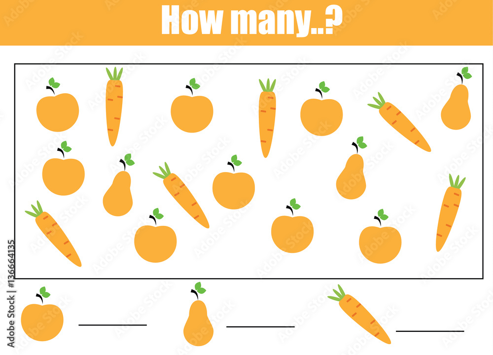 Counting educational children game, kids activity. How many objects ...