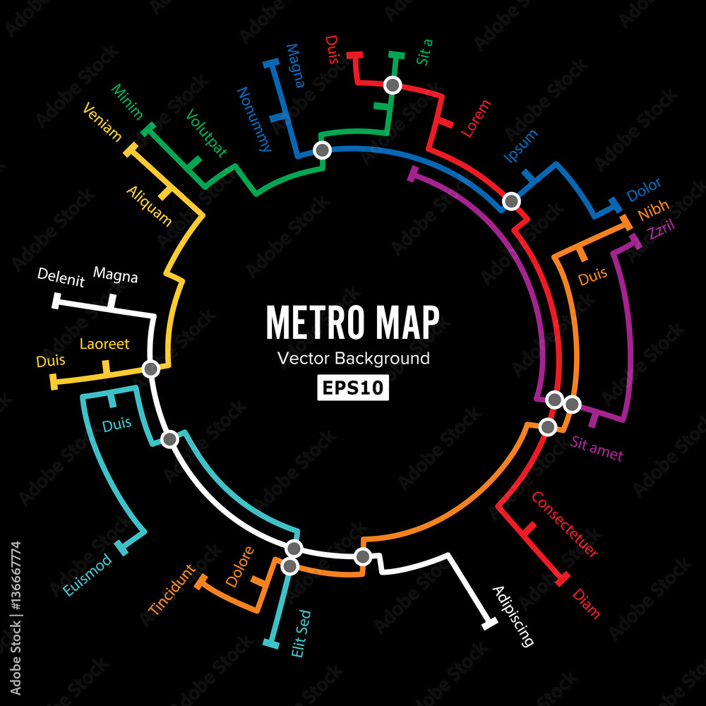 Metro Map Vector. Imaginary Underground Map. Colorful Background With ...