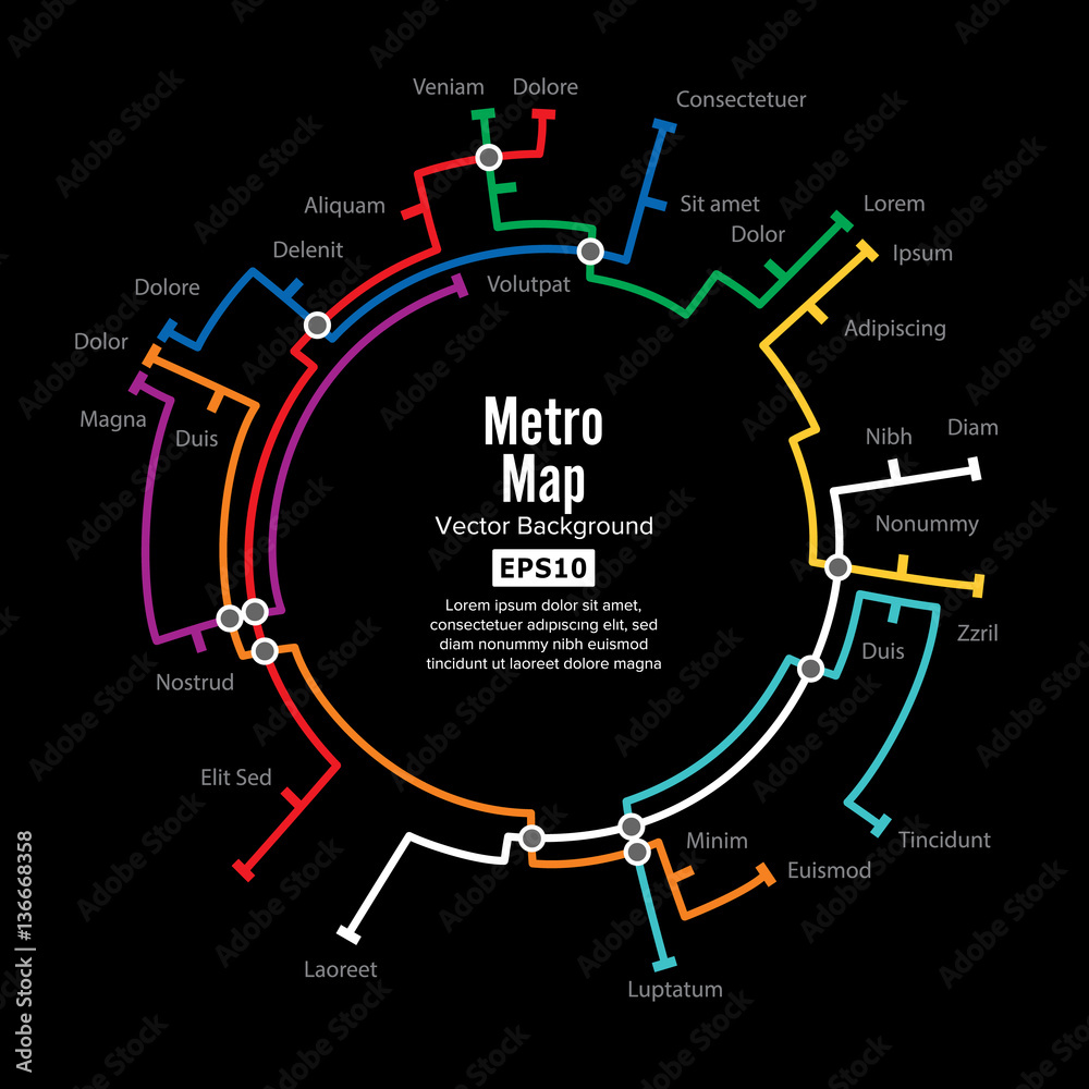 Metro Map Vector. Template Of City Transportation Scheme For ...