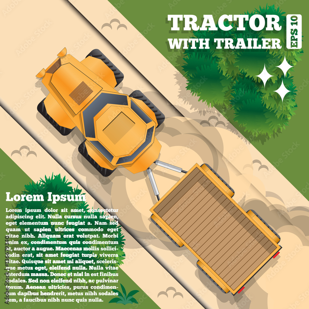 Tractor with trailer on a forest road. View from above. Vector ...