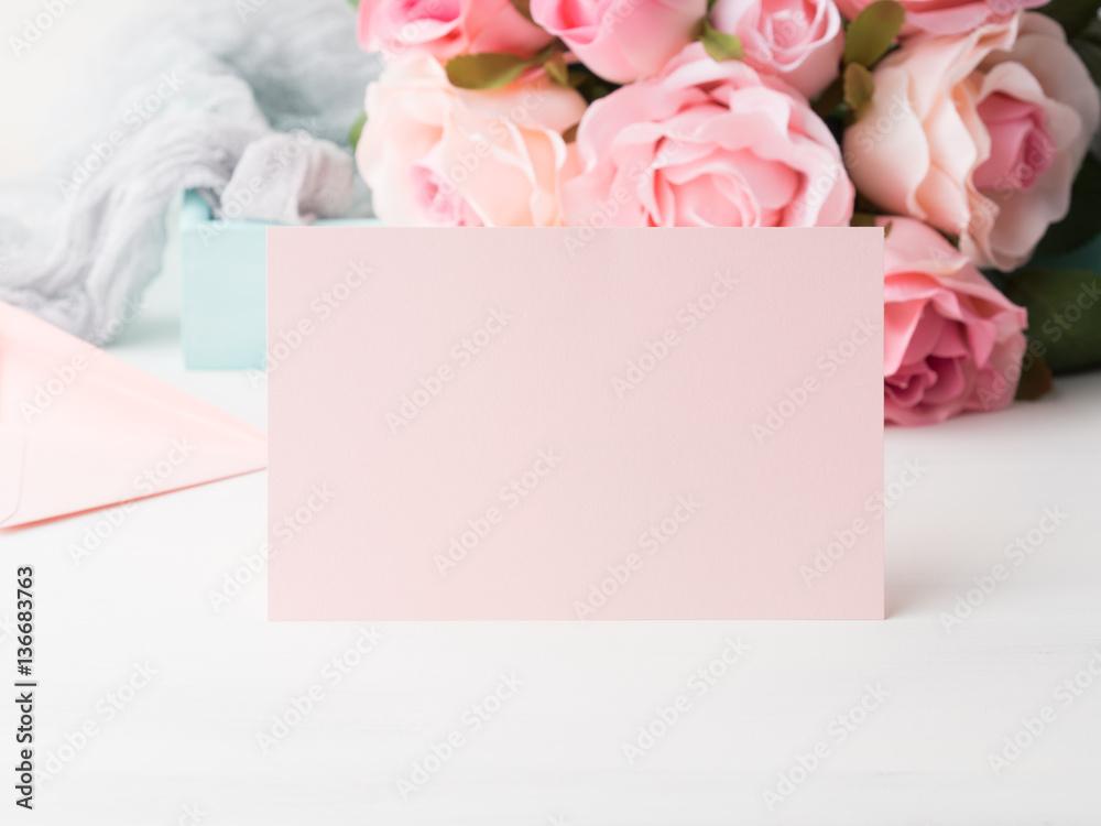 Blank pink paper card for Valentine's or mother woman day. Wedding baby ...