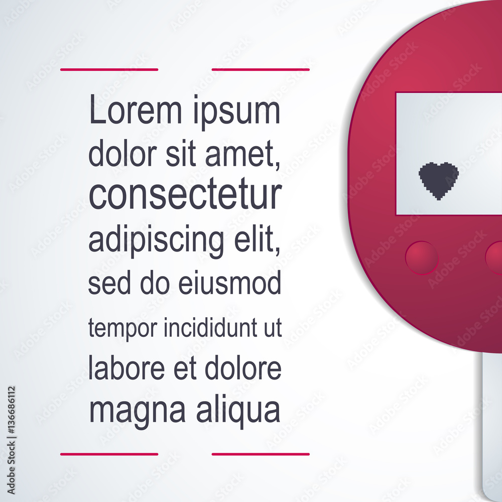 Diabetes Vector illustration Pink glucometer on white background with ...