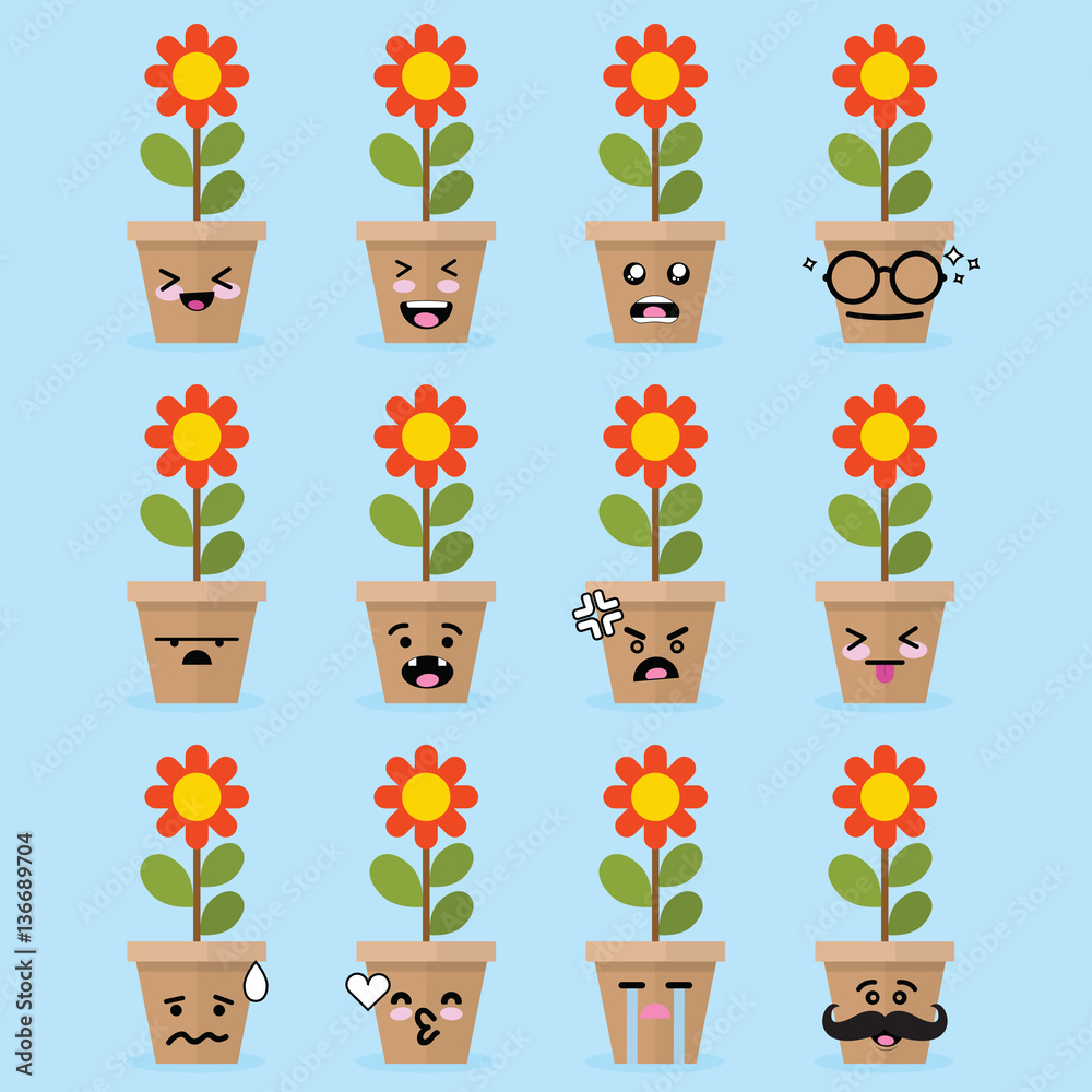 Smile emoji emoticon face in flower with a lot of variation Stock ...