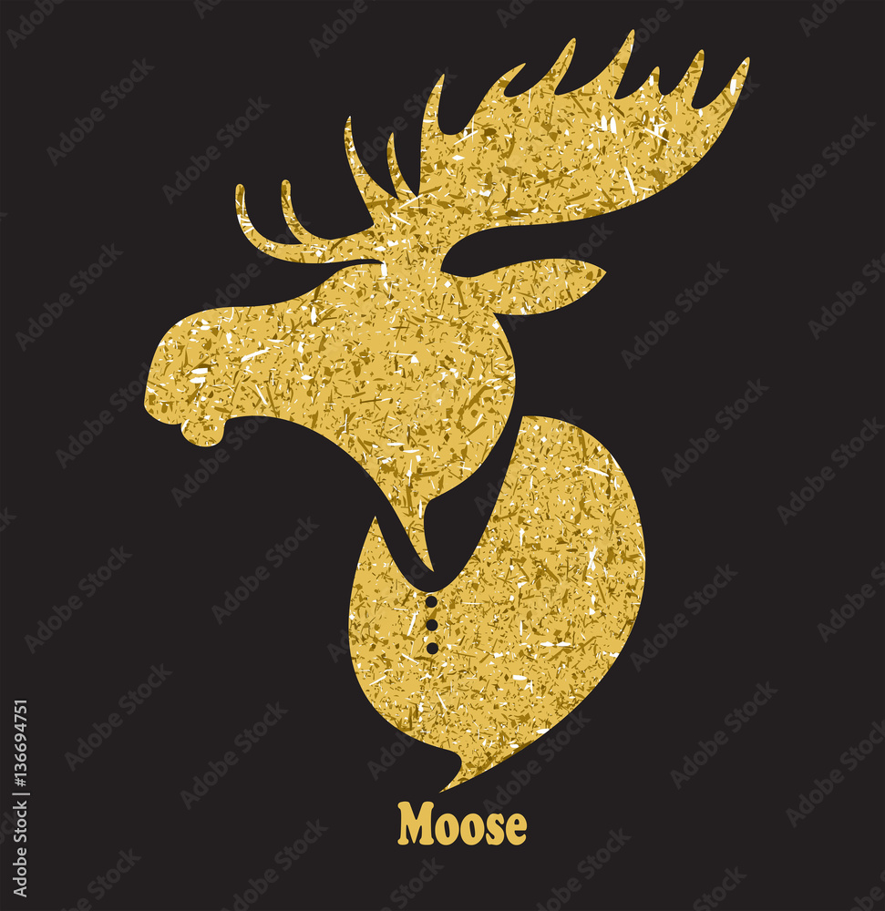 Golden moose head.Vector silhouette on black background Stock Vector ...