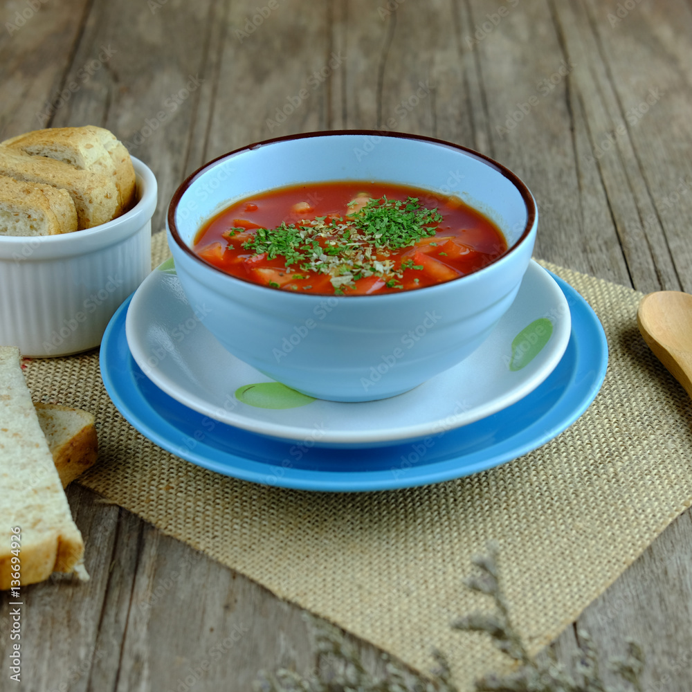 Healthy of tomato soup. Stock Photo | Adobe Stock