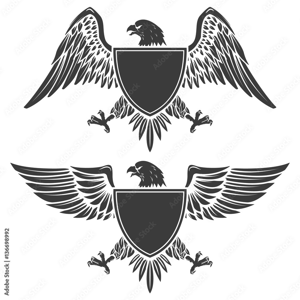 Eagle with shield isolated on white background. Design element f Stock ...